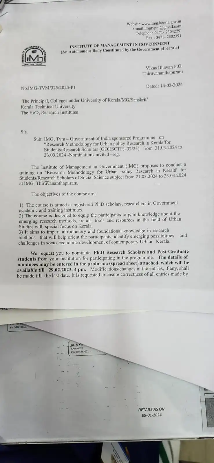 IMG,Trivandrum - Govt of India sponsored Programme on 'Research ...